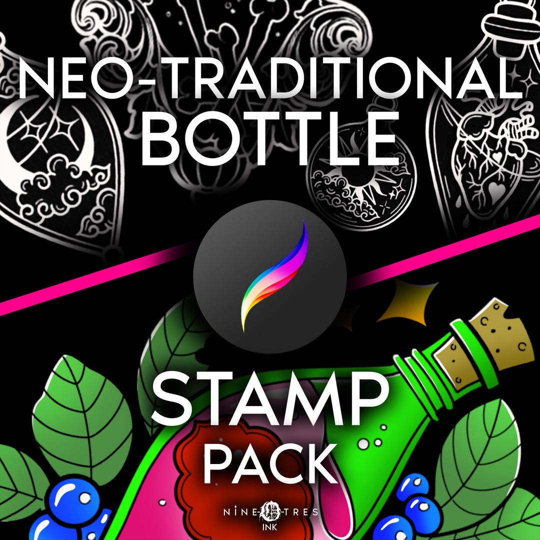 Neo-traditional Bottles Tattoo Stamp Pack for Procreate - Etsy