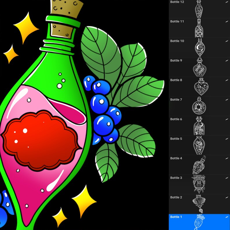 Neo-traditional Bottles Tattoo Stamp Pack for Procreate - Etsy