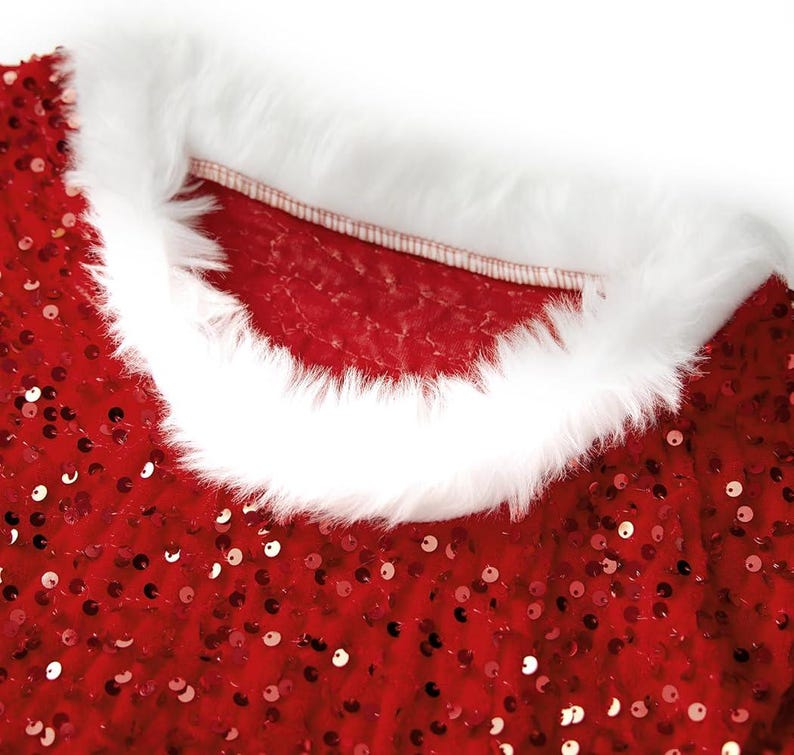 Women’s Sequin Santa Dress Christmas Costume – Red Glitter Holiday ...