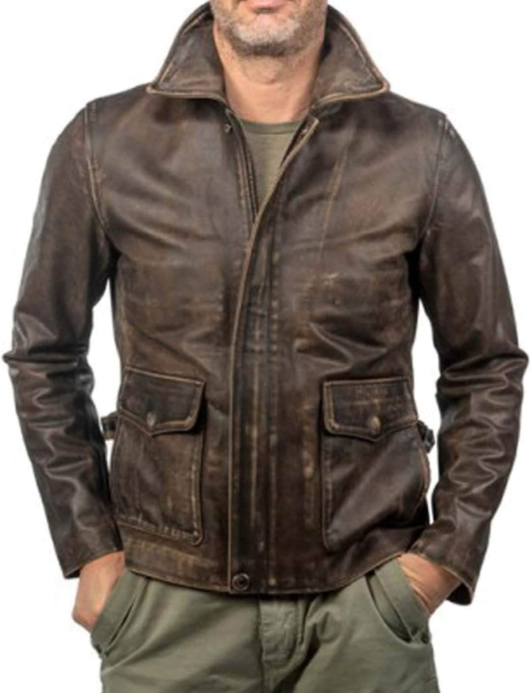 Men’s Indiana Leather Jacket-the Harison-jones Vintage Brown Bomber ...
