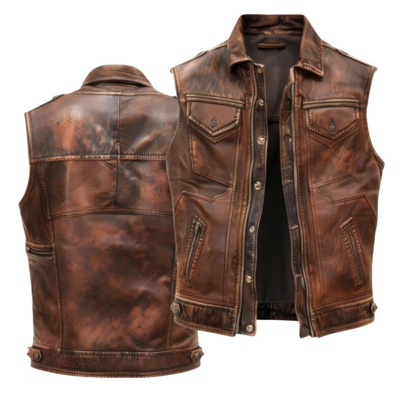 Men’s Vintage Distressed Brown Leather Biker Vest Handmade Café Racer ...