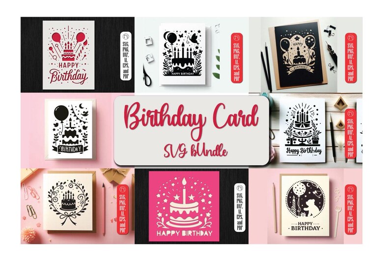 Cricut Birthday Card Paper Cut SVG Bundle | DIY Birthday Card Cut Files ...