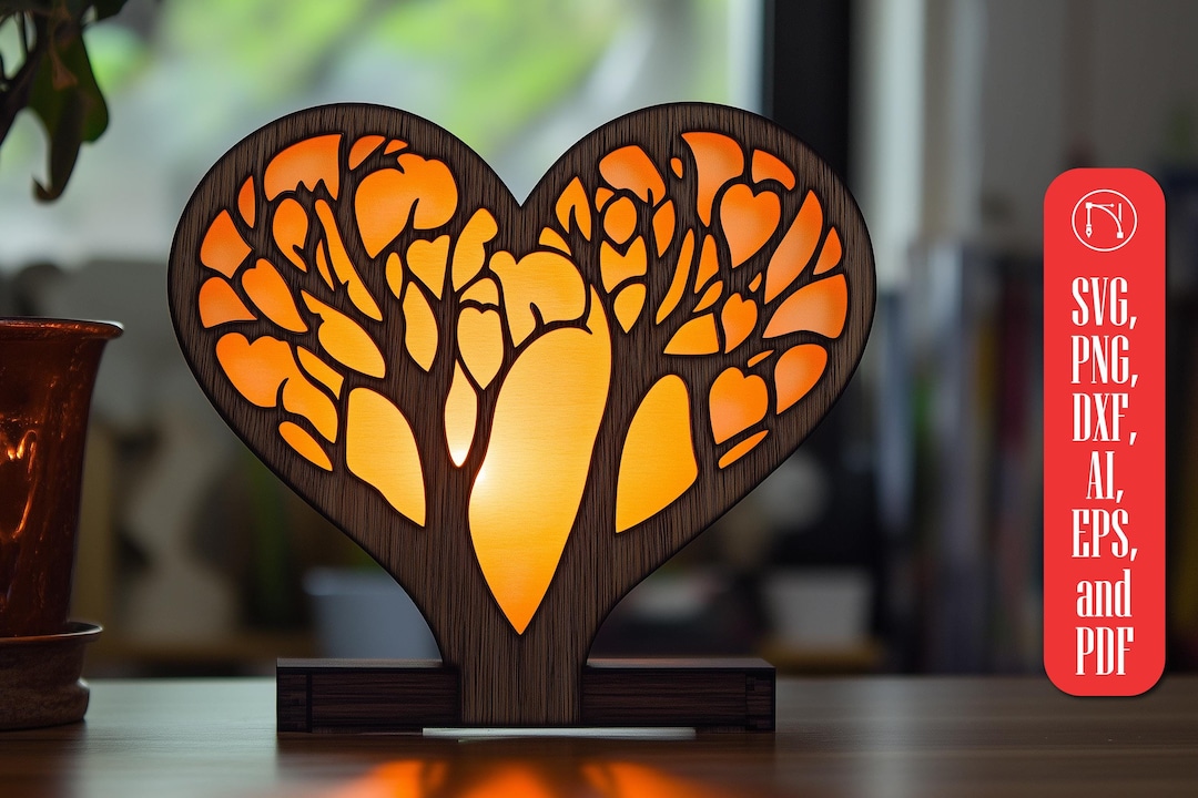 Laser Cut Tree Hearts Shadow Box SVG 3D Layered Heart Tree SVG Light ...