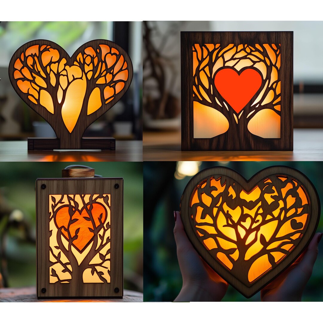 Laser Cut Tree Hearts Shadow Box SVG Bundle | 3D Layered Heart Tree SVG ...