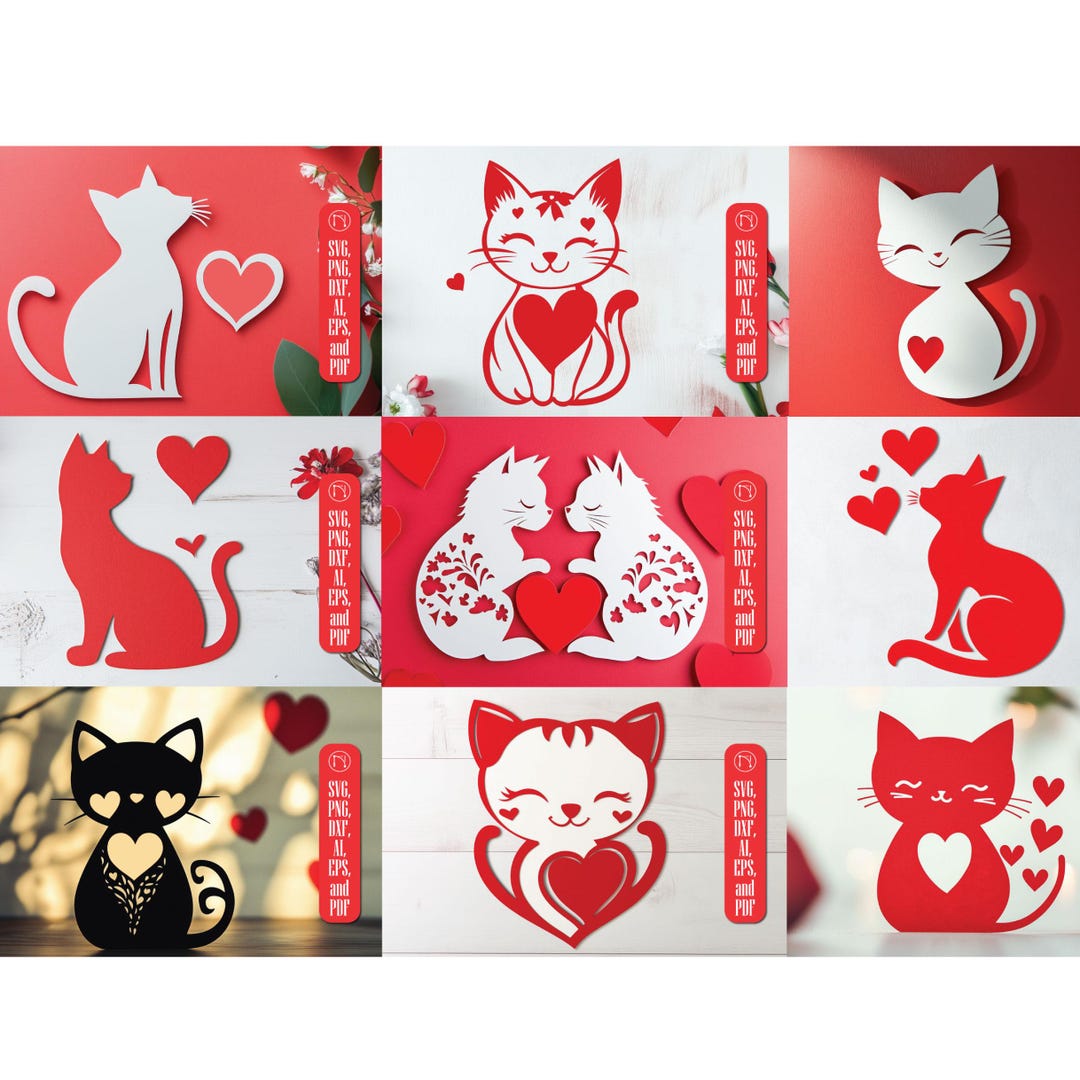 Cricut Valentine Cat SVG Cut File Bundle, Valentine's Day, Cricut Cat ...