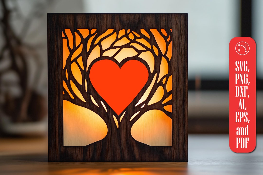 Laser Cut Tree Hearts Shadow Box SVG 3D Layered Heart Tree SVG Light ...