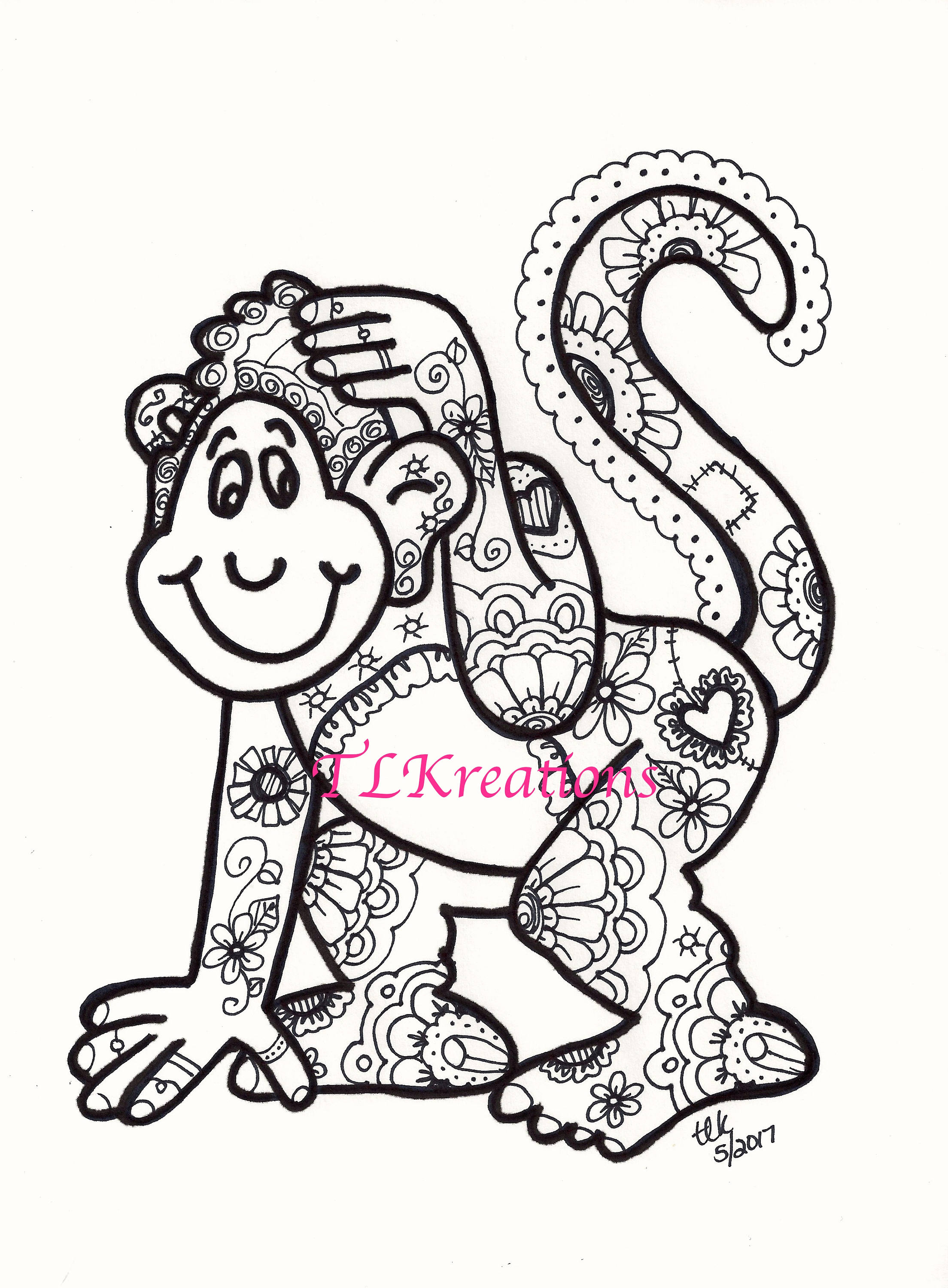 Monkey Zentangle 05.2017 - Etsy