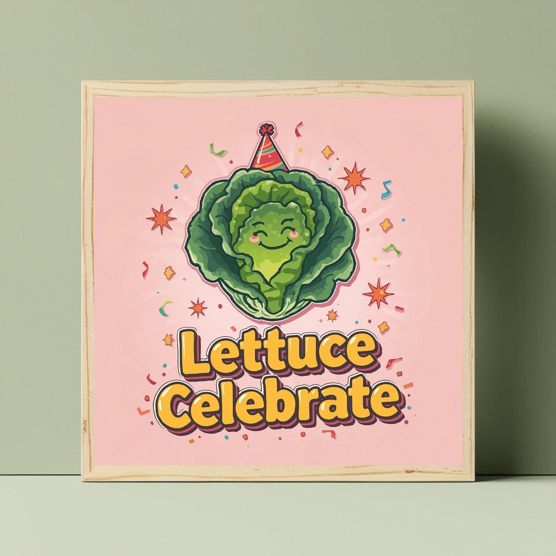 Lettuce Celebrate Retro Kitchen Print: Fun Veggie Pun Art (digital ...