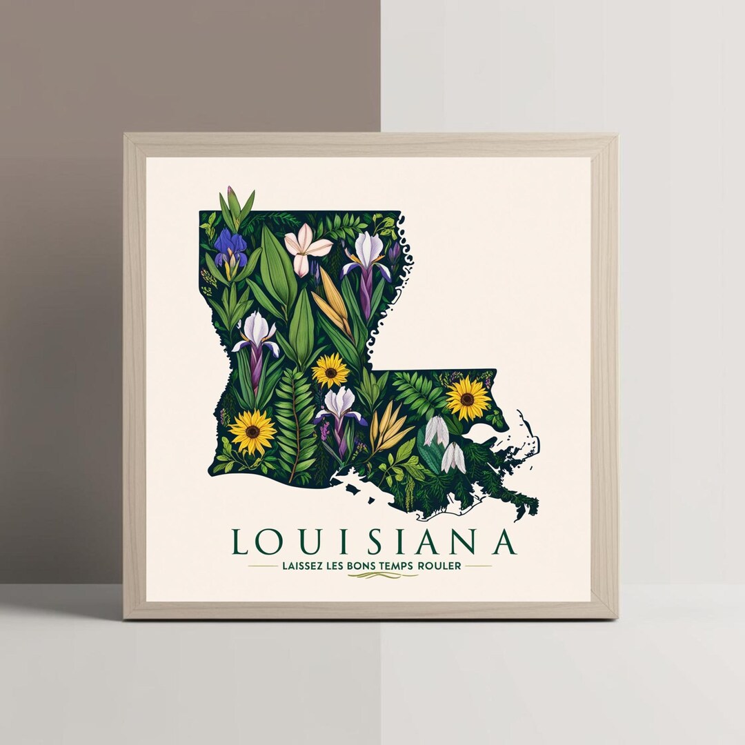 Louisiana Native Plants Map Art Print: 'laissez Les Bon Temps Rouler ...