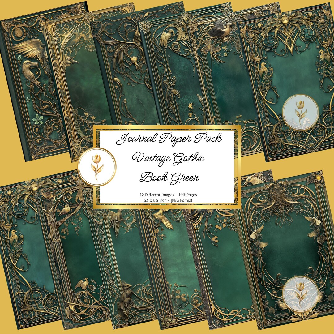 Vintage Green Gothic Book Pages: Junk Journal Printable (digital ...
