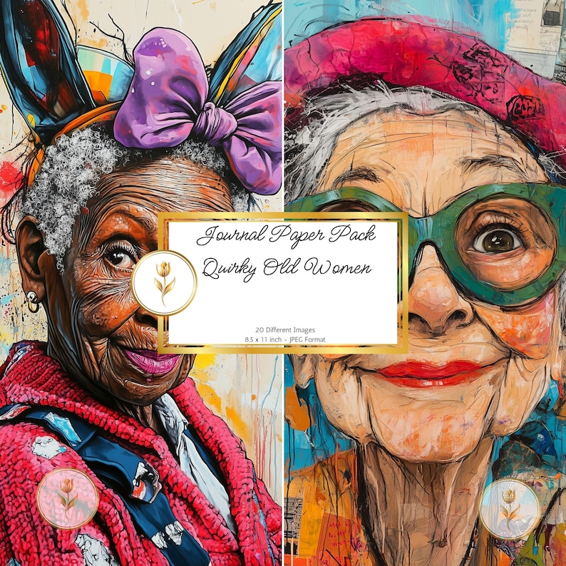 Quirky Old Woman Junk Paper | Whimsical Old Lady | Scrapbooking Design ...
