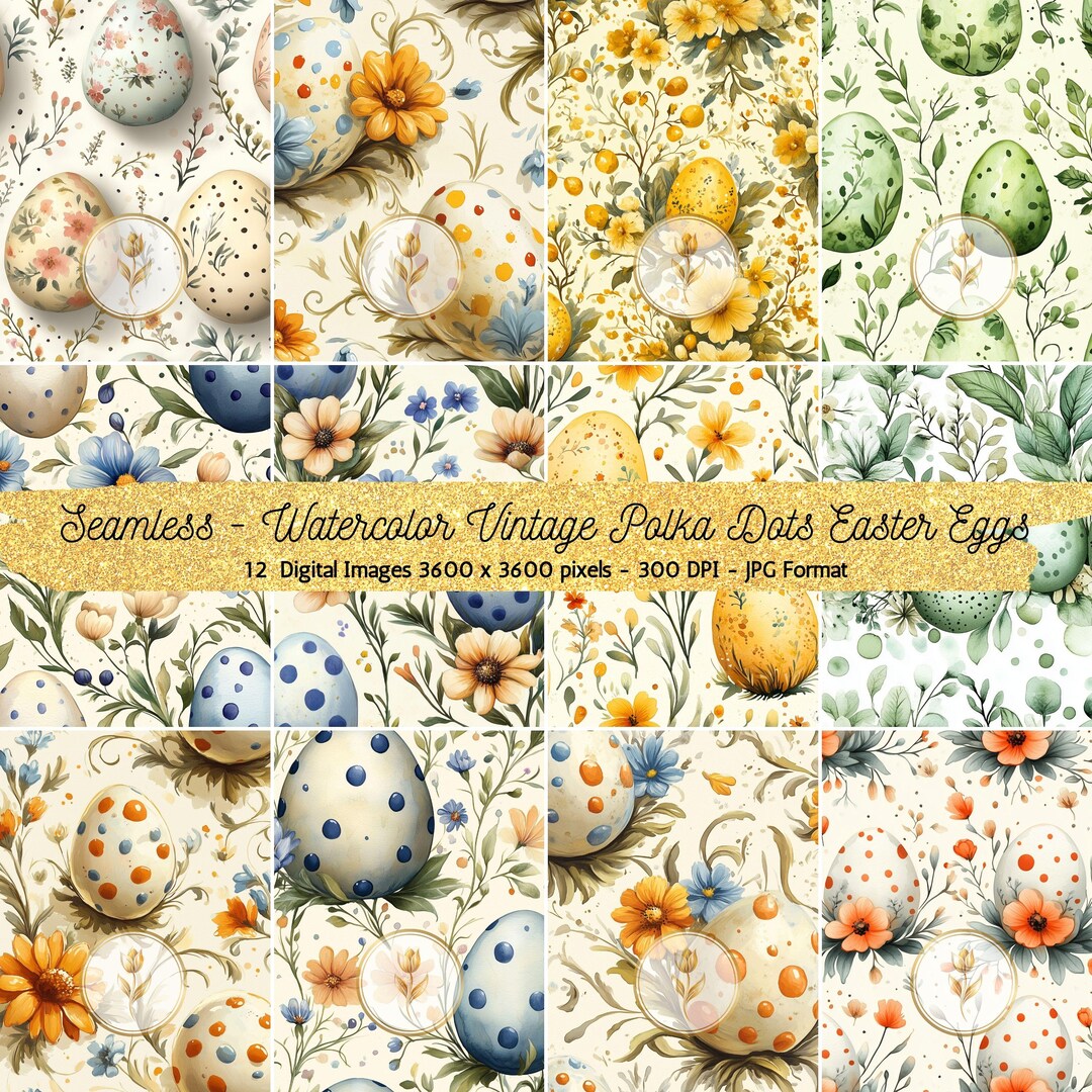 Watercolor Easter Eggs Digital Paper: Vintage Polka Dot Seamless ...