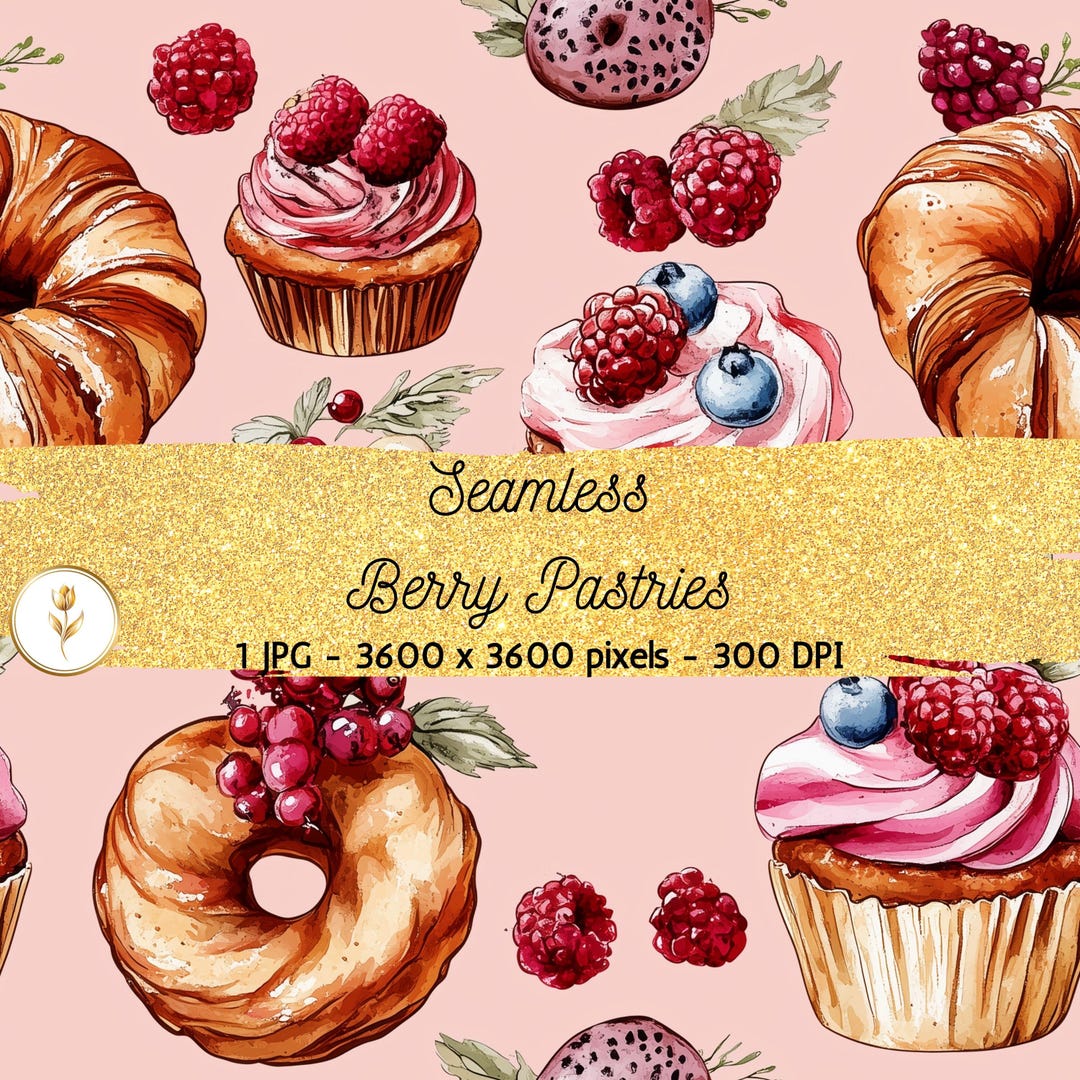 Berry Pastries Digital Paper Seamless Pattern Repeating Cupcake ...