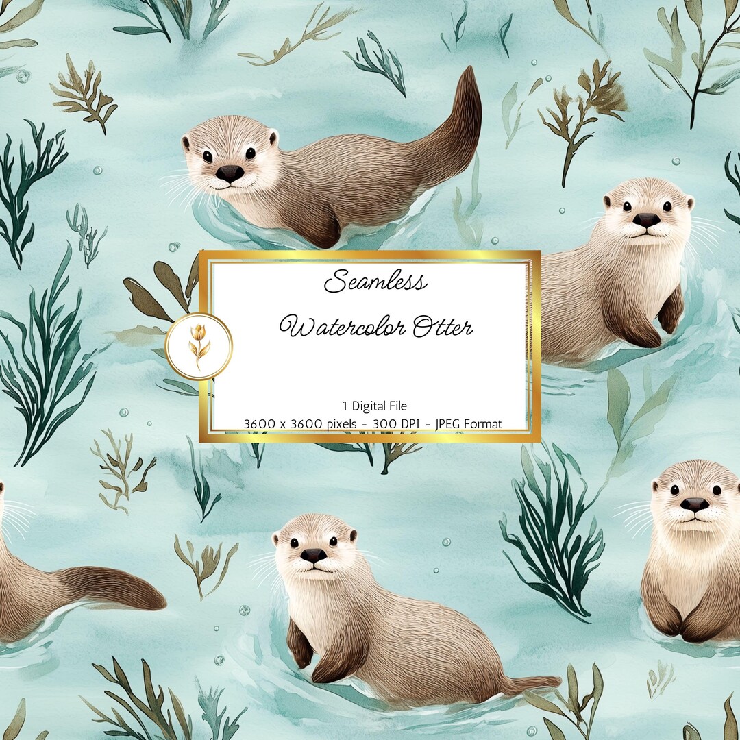 Watercolor Otter Digital Paper Seamless Pattern Repeating Cute Animal ...