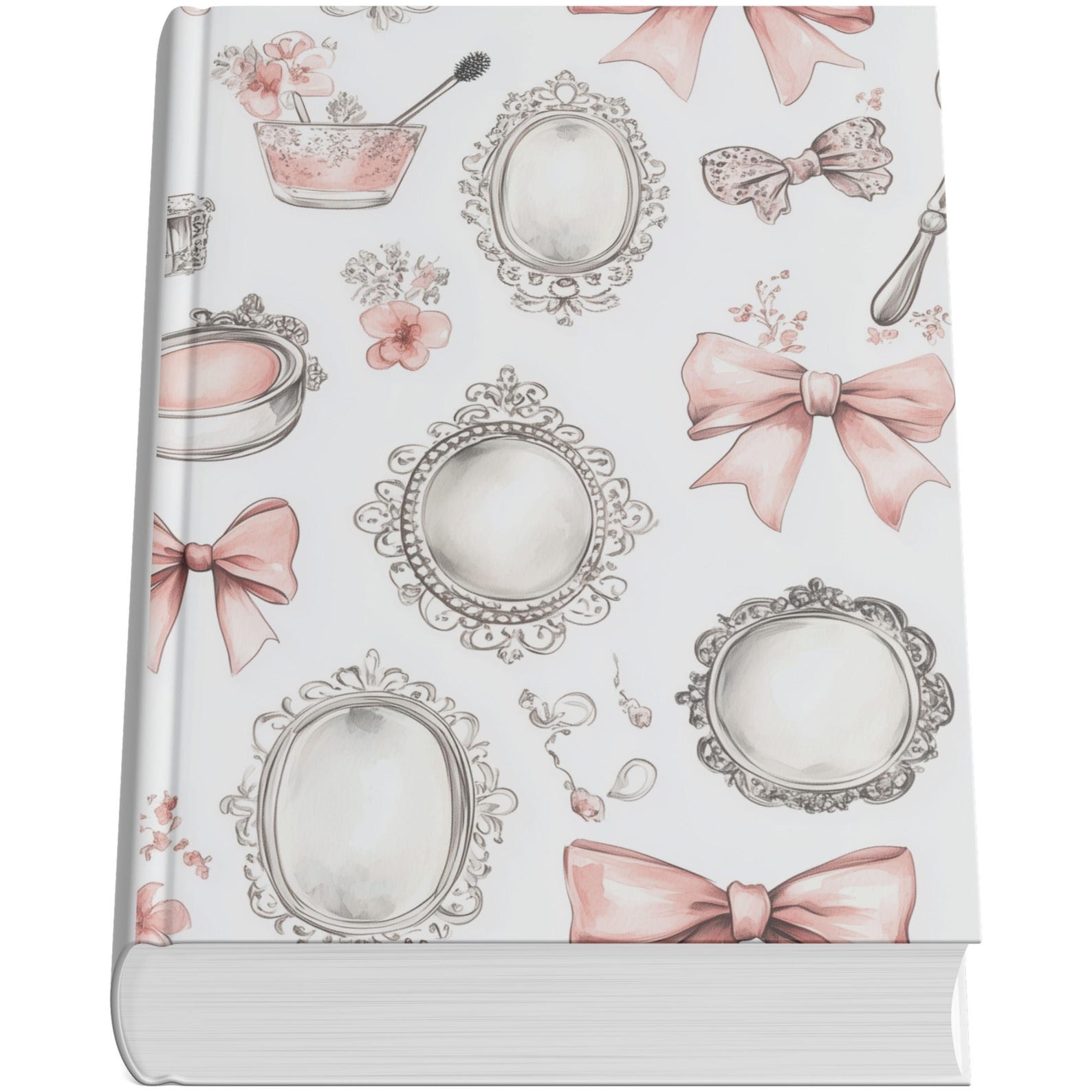 Mirror and Bow Seamless Pattern, Fabric Design, Pink Bows, Silver ...