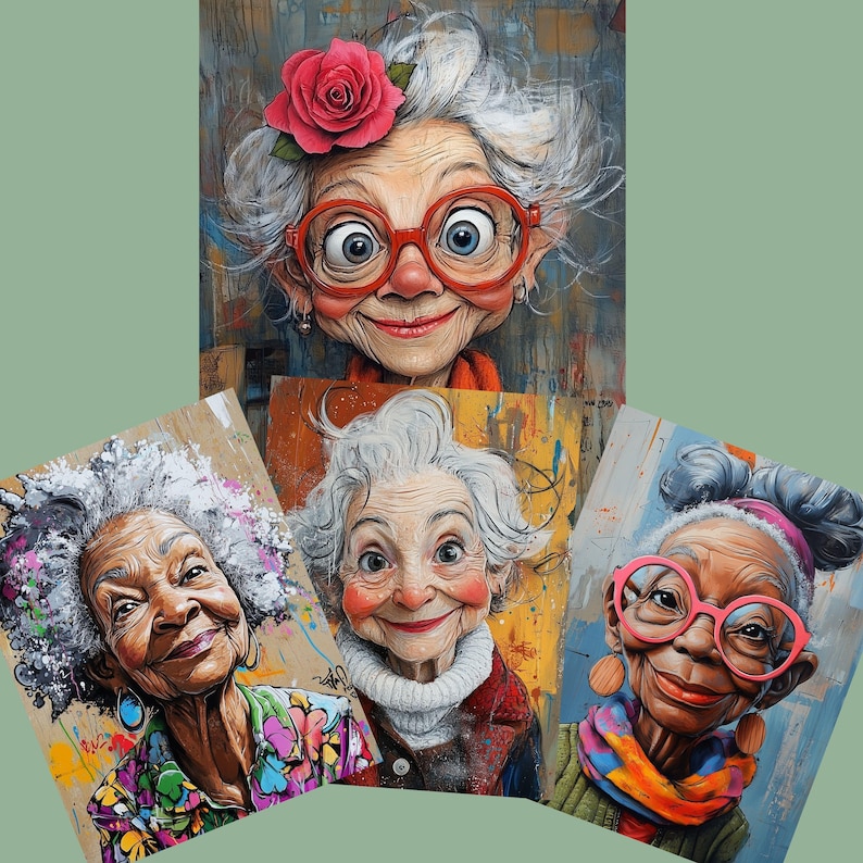 Quirky Old Woman Junk Paper | Whimsical Old Lady | Scrapbooking Design ...