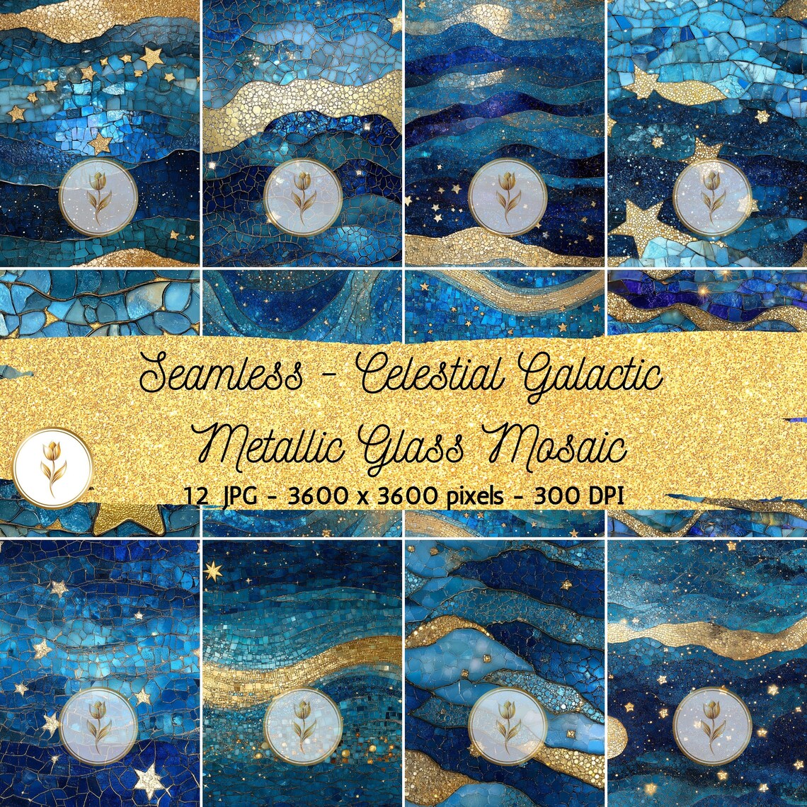 Celestial Galactic Metallic Glass Mosaic Seamless Pattern, JPG Files ...
