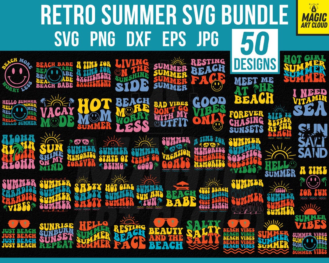 50 Retro Summer SVG PNG Bundle, Trendy Summer Svg, Summer SVG, Summer ...