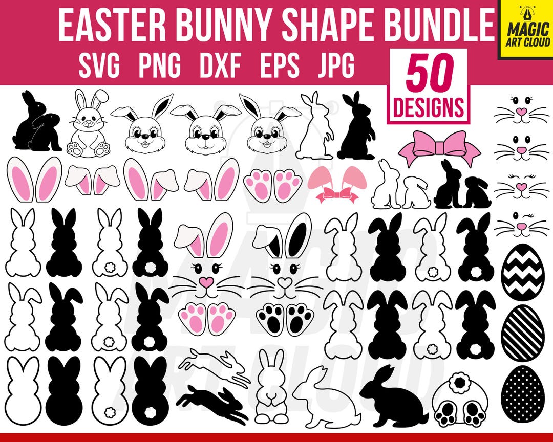 Easter Bunny Shape Svg, 50 Bunny Shape Svg Mega Bundle, Rabbit Svg ...