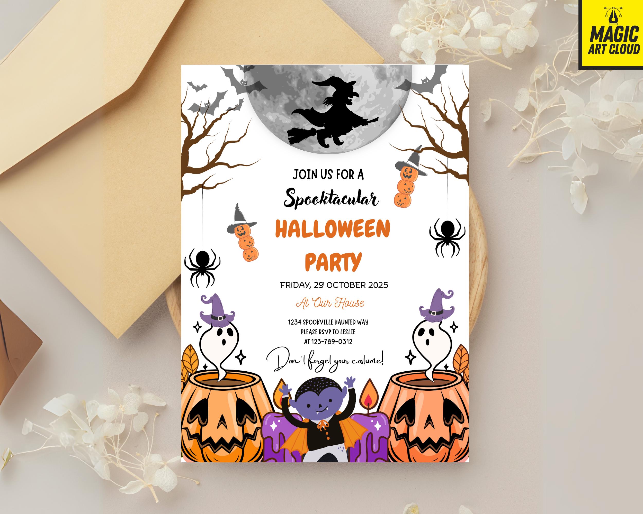 Editable Halloween Party Invitation, Spooky Pumpkin Theme, Spooky Party ...
