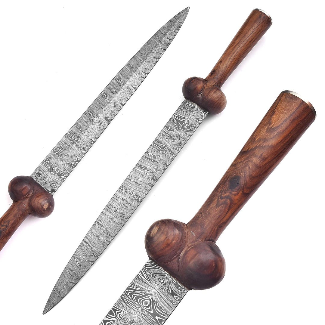 Hand Made Medieval Age Damascus Bollock Dagger With Leather Sheath ...