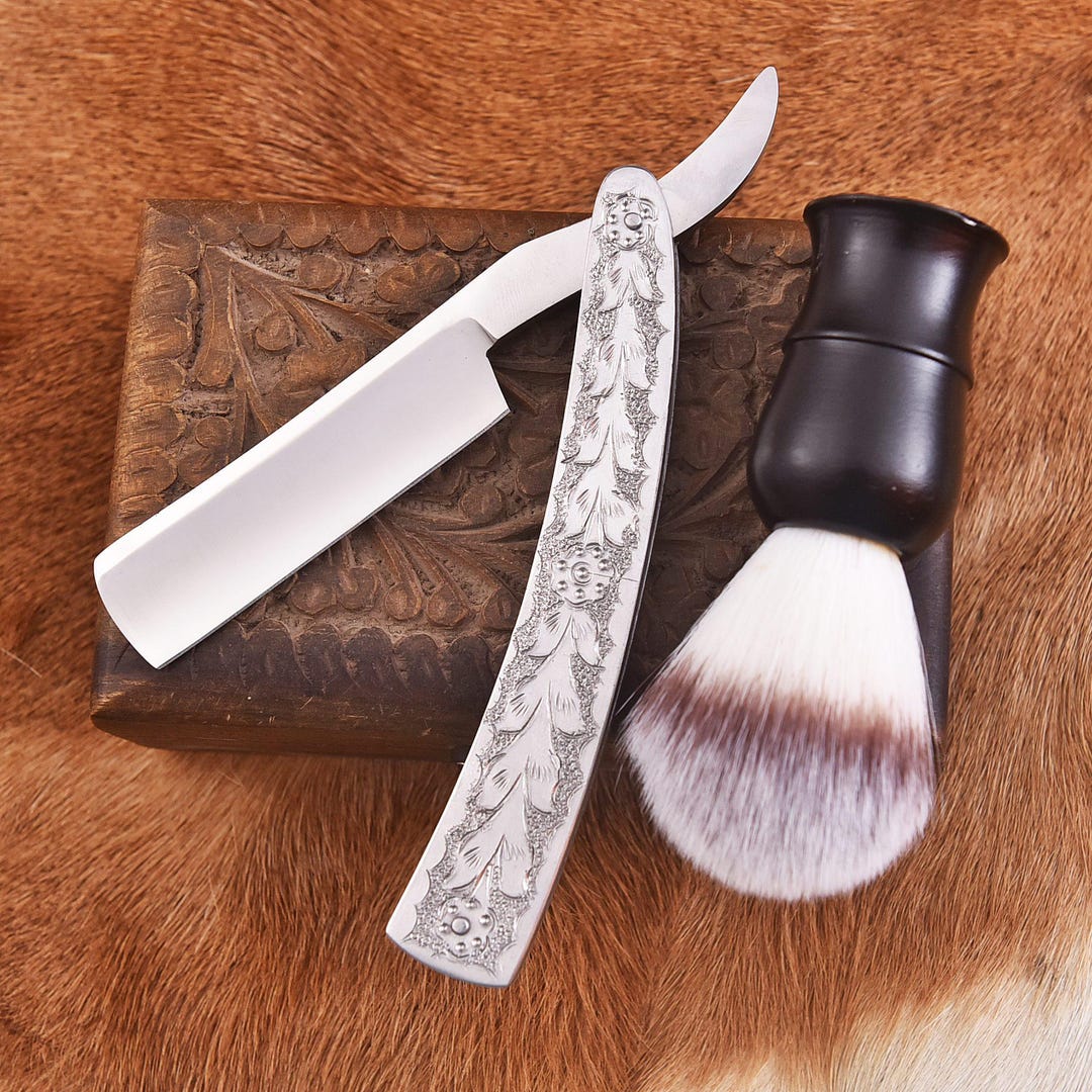 Mastercrafted Engraved Straight Razor With Ornate Silver Floral Handle ...