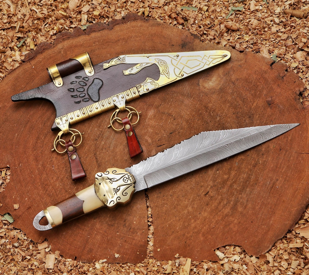 17” Handmade Viking Seax – Damascus Steel Sax With Brass Shod ...