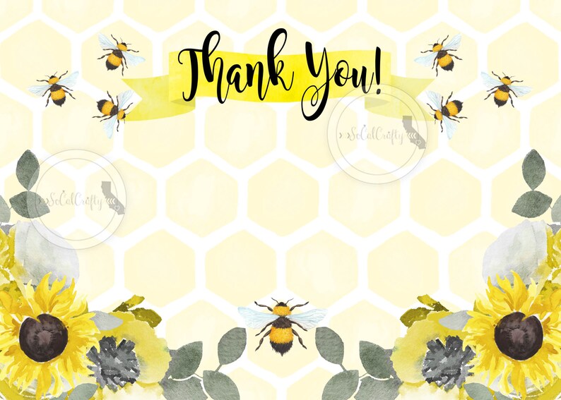 Printable Bumble Bee Thank You Card Honeycomb Thank You Card - Etsy