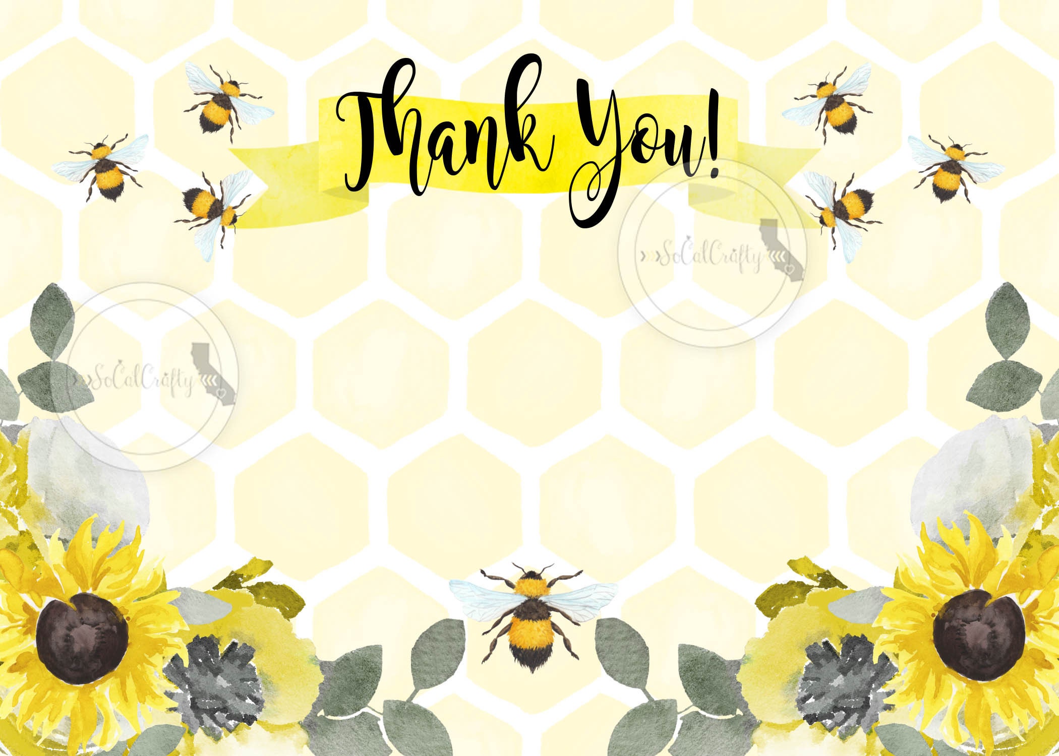 Printable Bumble Bee Thank You Card Honeycomb Thank You Card | Etsy