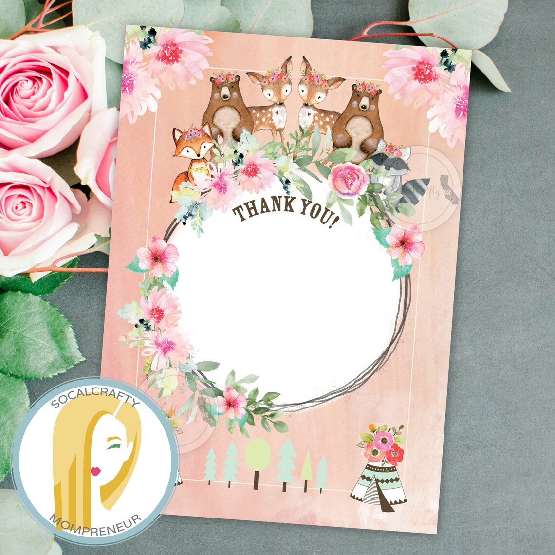 Woodland Thank You Card Woodland Animal Thank You Cards | Etsy