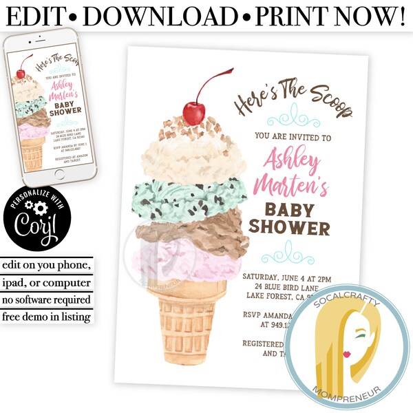 Heres the Scoop Baby Shower Invitation - Etsy