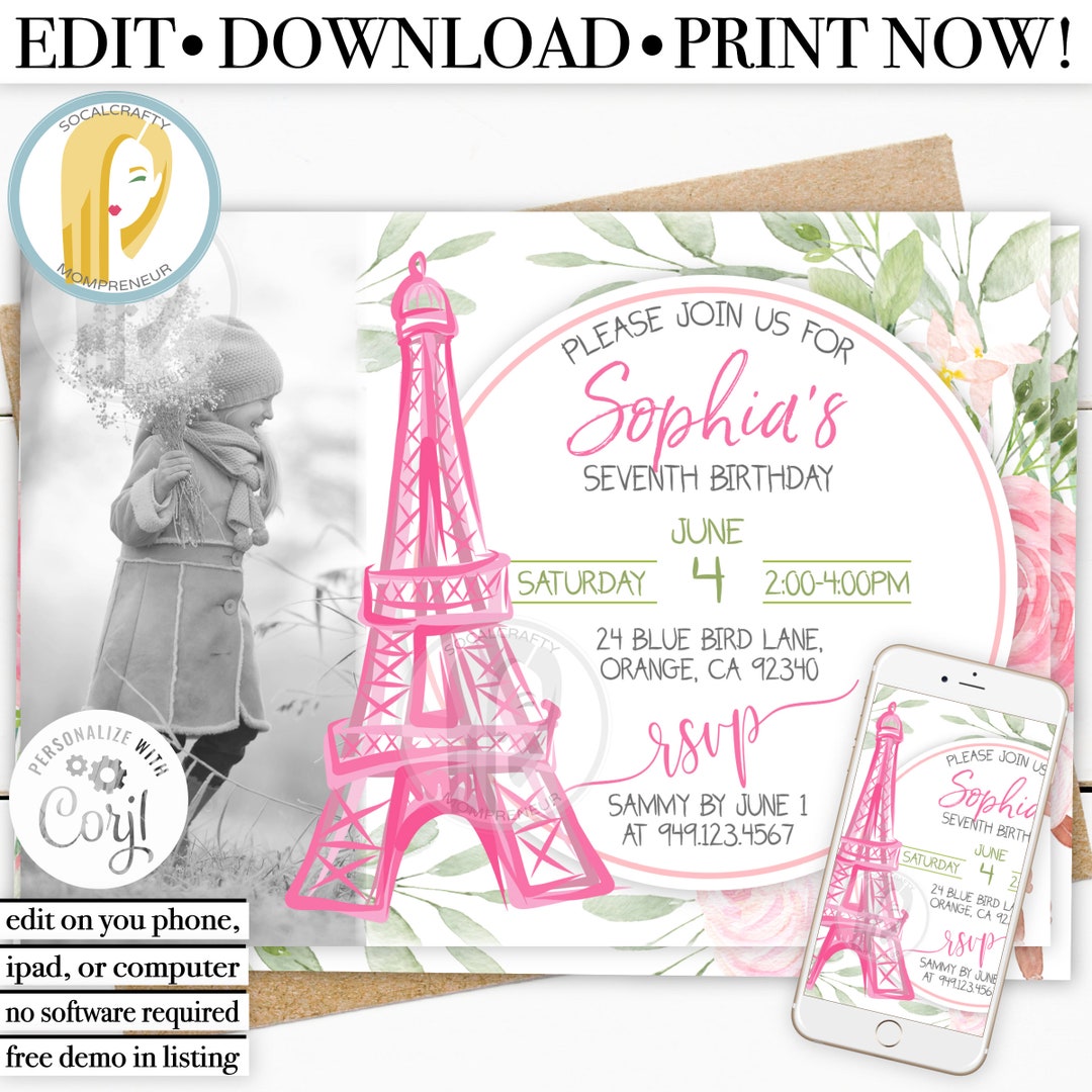 Eiffel Tower Photo Birthday Party Invitation / Paris - Etsy