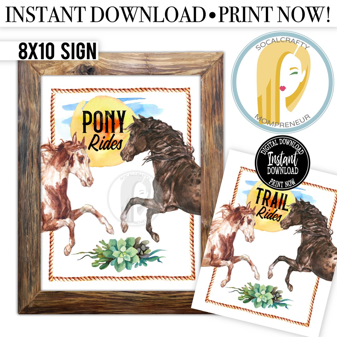 Printable Pony Rides Sign / Trail Rides Poster / Cowboy Birthday Party ...