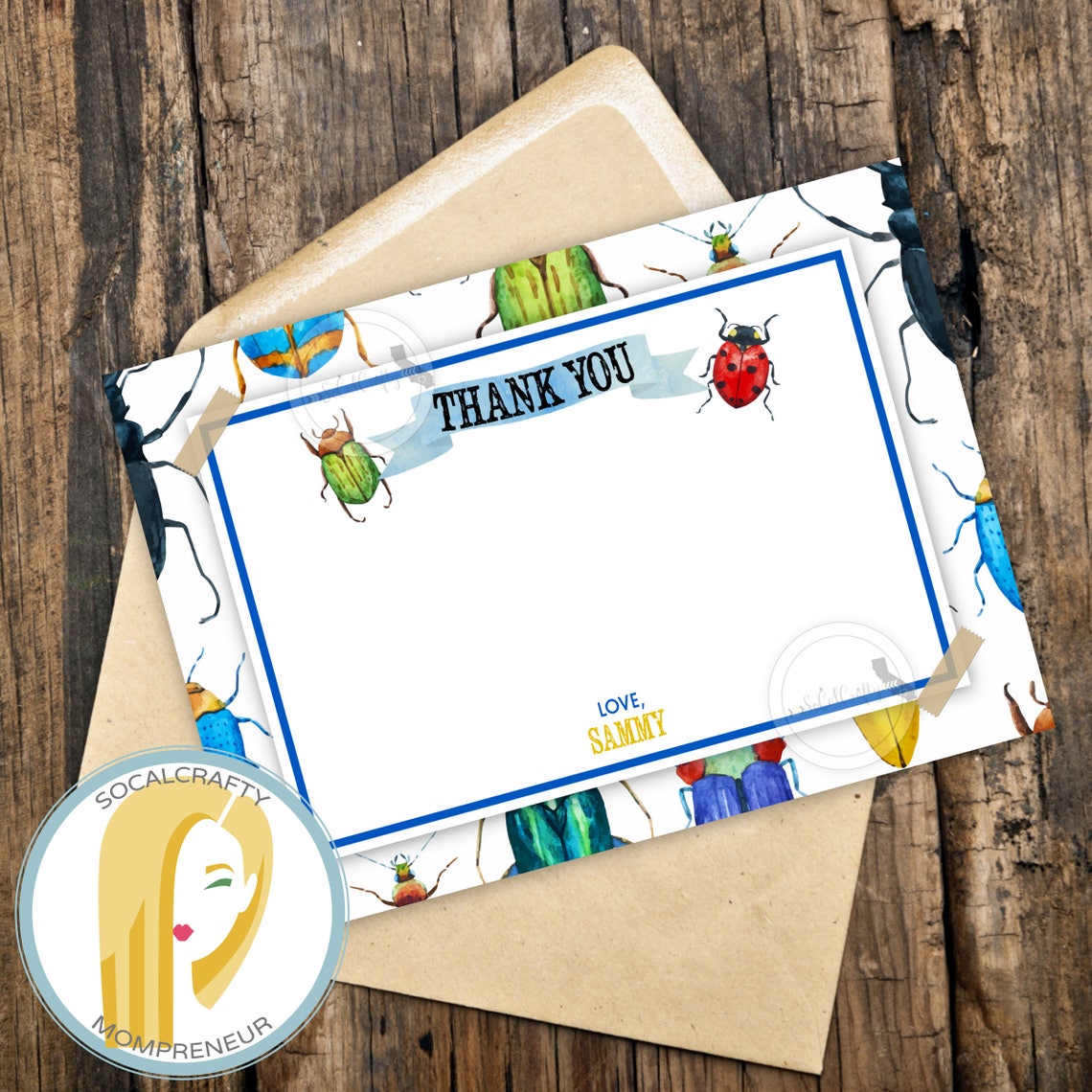Bug Thank You Card Bugs Thank You Card Bug Birthday Party - Etsy