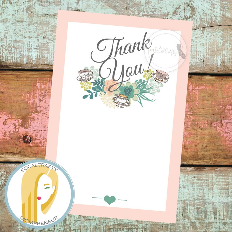 Printable Tea Party Thank You Card Bridal Tea Thank You Card | Etsy