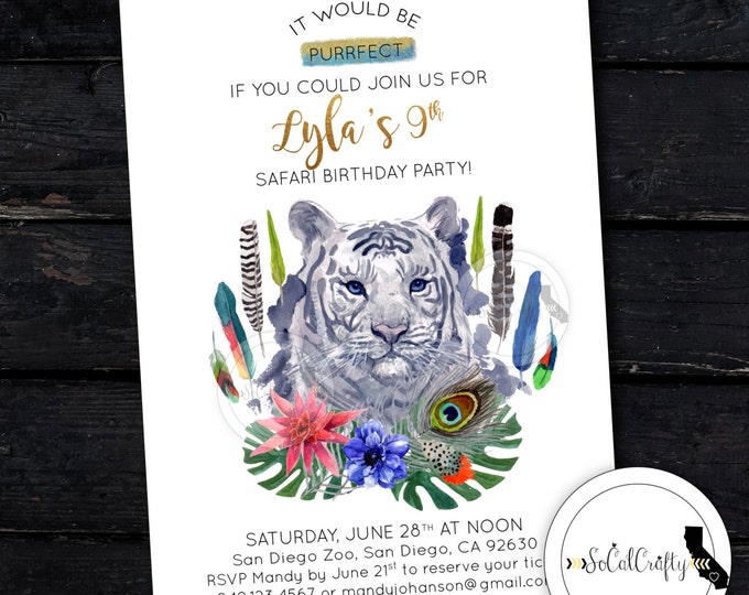 White Tiger Birthday Party Invitation Zoo Invite Safari - Etsy