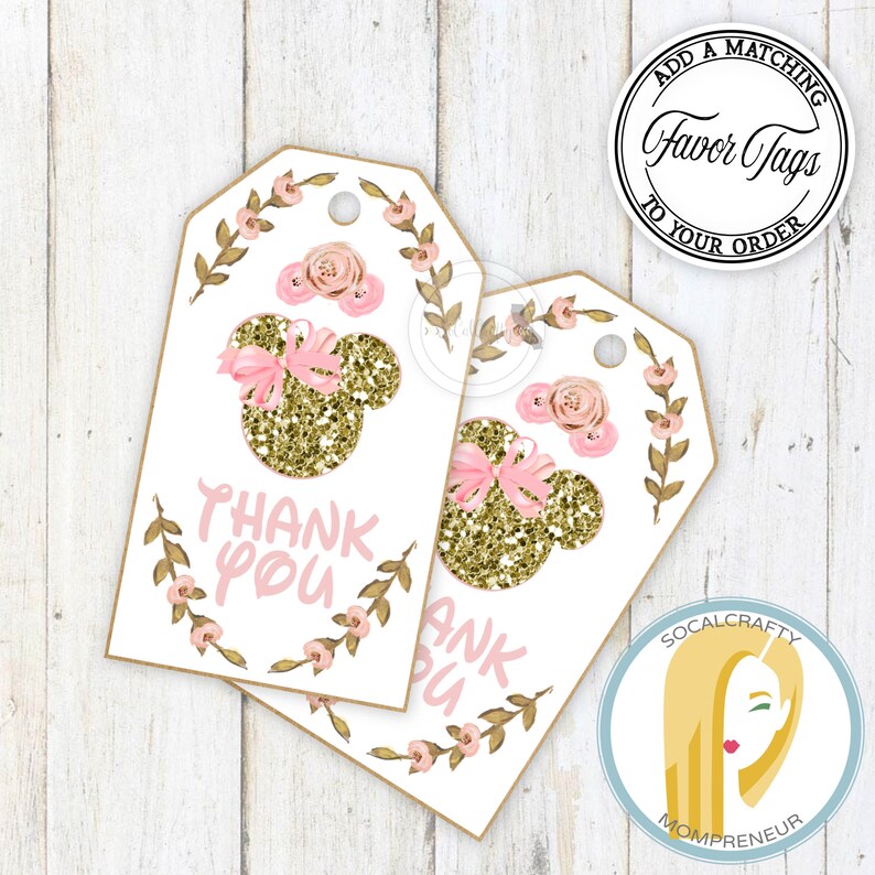 Minnie Mouse Thank You Card / Watercolor Floral / Minnie Baby - Etsy