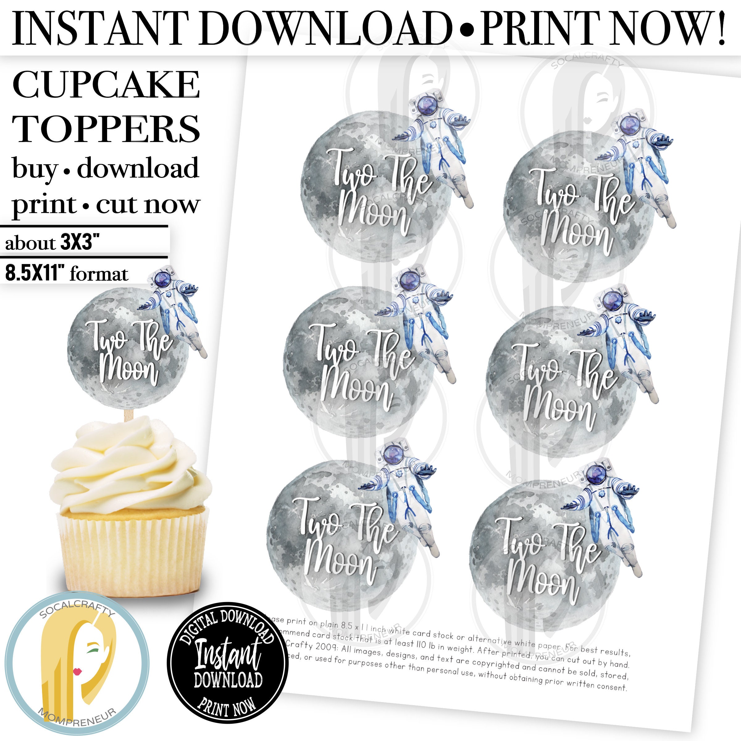 Two the Moon Cupcake Toppers / Space Birthday Cupcake Topper / - Etsy