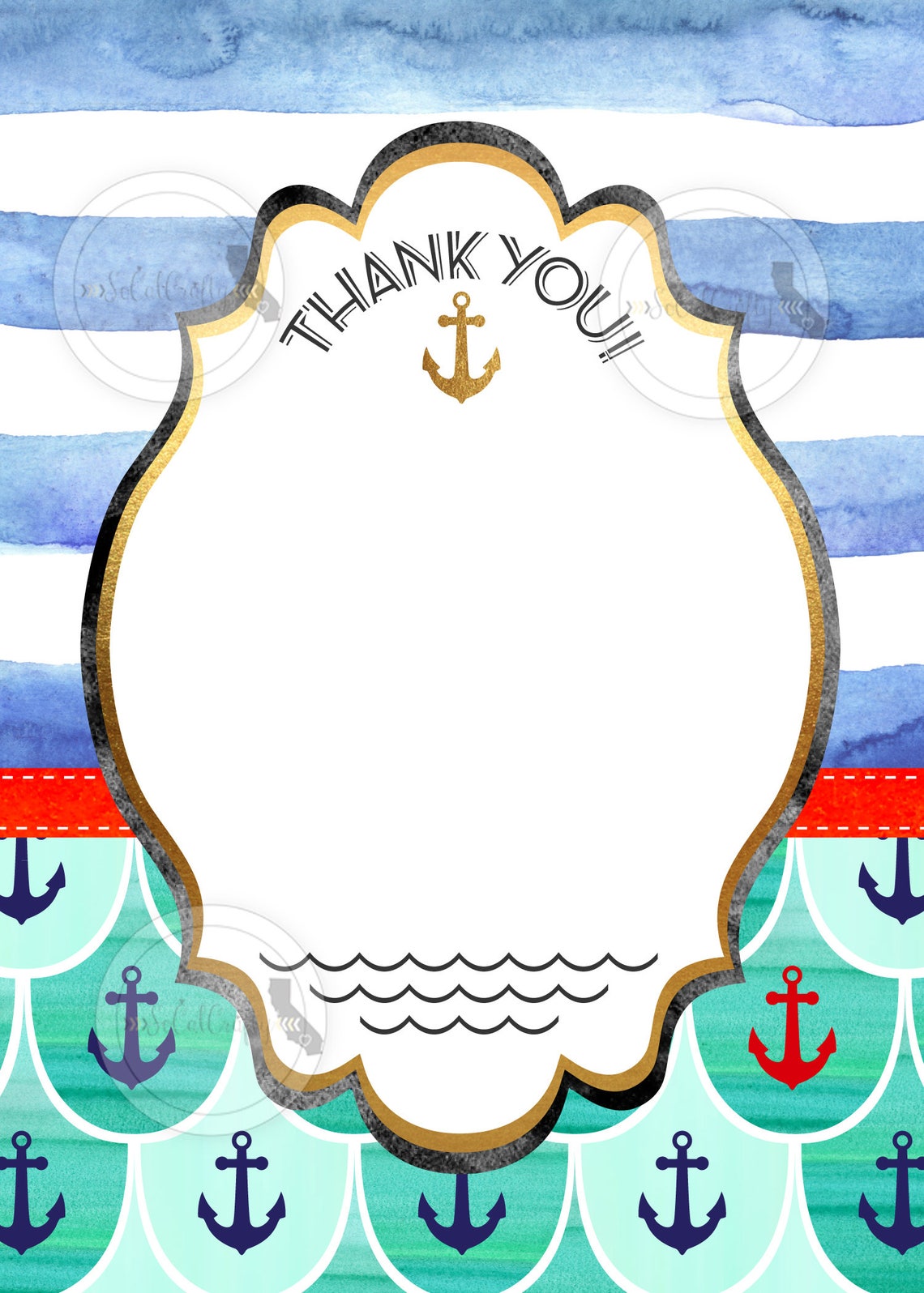 Nautical Thank You Card Beach Thank You Card Anchor Thank | Etsy