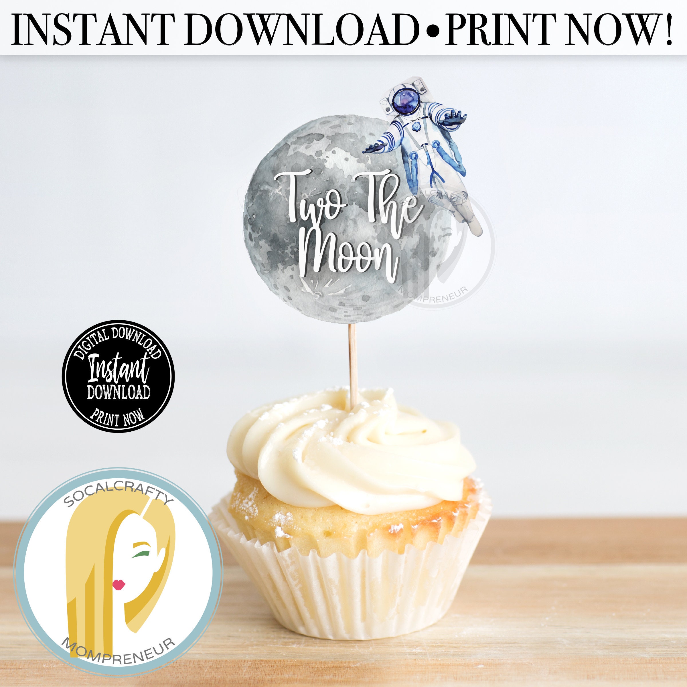 Two The Moon Cupcake Toppers / Space Birthday Cupcake Topper / | Etsy