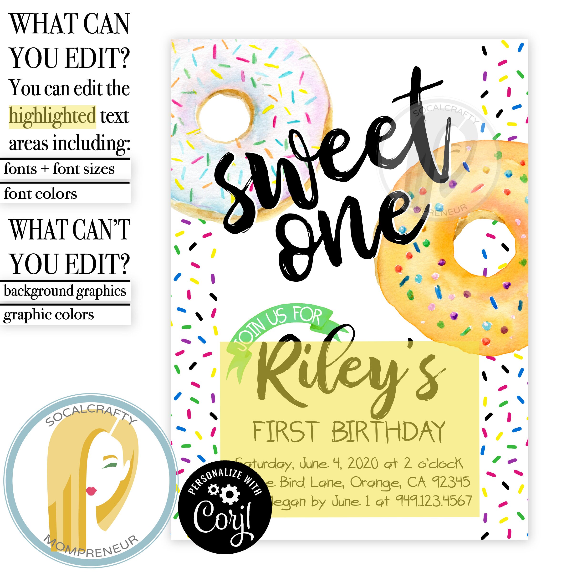 Sweet One Birthday Party Invitation / 1st Birthday Party / | Etsy