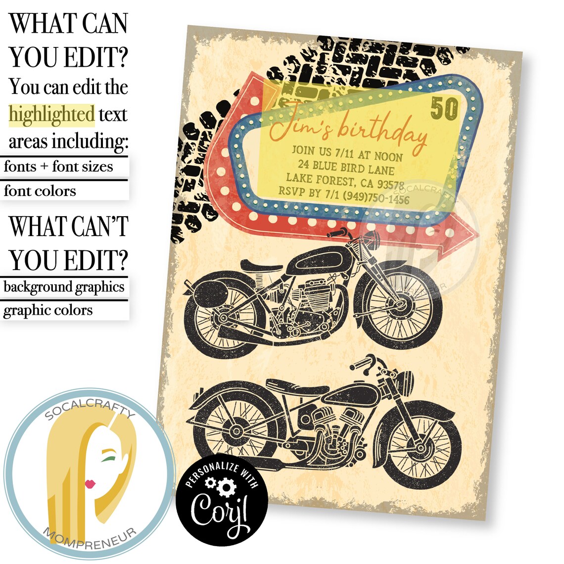 Printable Vintage Motorcycle Invitation / Motorcycle Birthday - Etsy