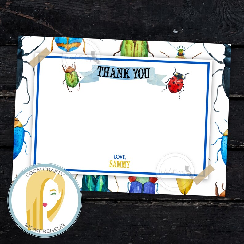Bug Thank You Card Bugs Thank You Card Bug Birthday Party - Etsy