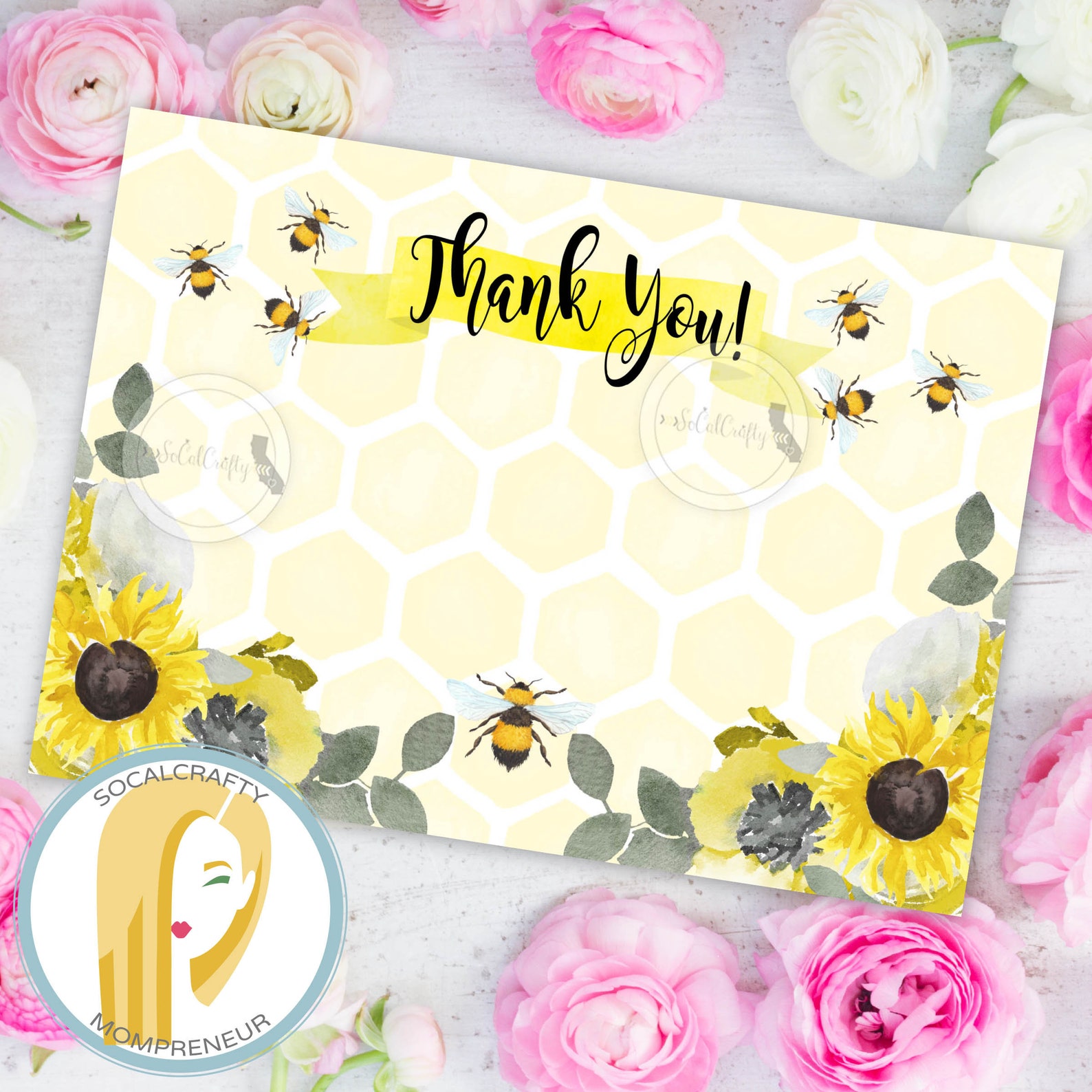 Printable Bumble Bee Thank You Card Honeycomb Thank You Card - Etsy