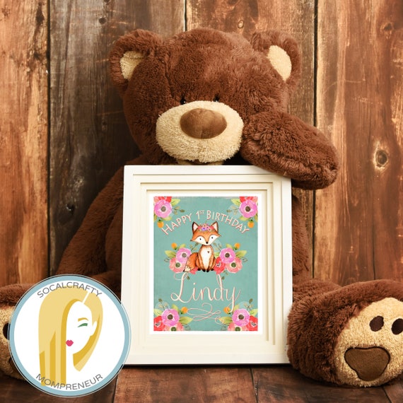 Woodland Fox Birthday Poster Fox Birthday Party Poster | Etsy