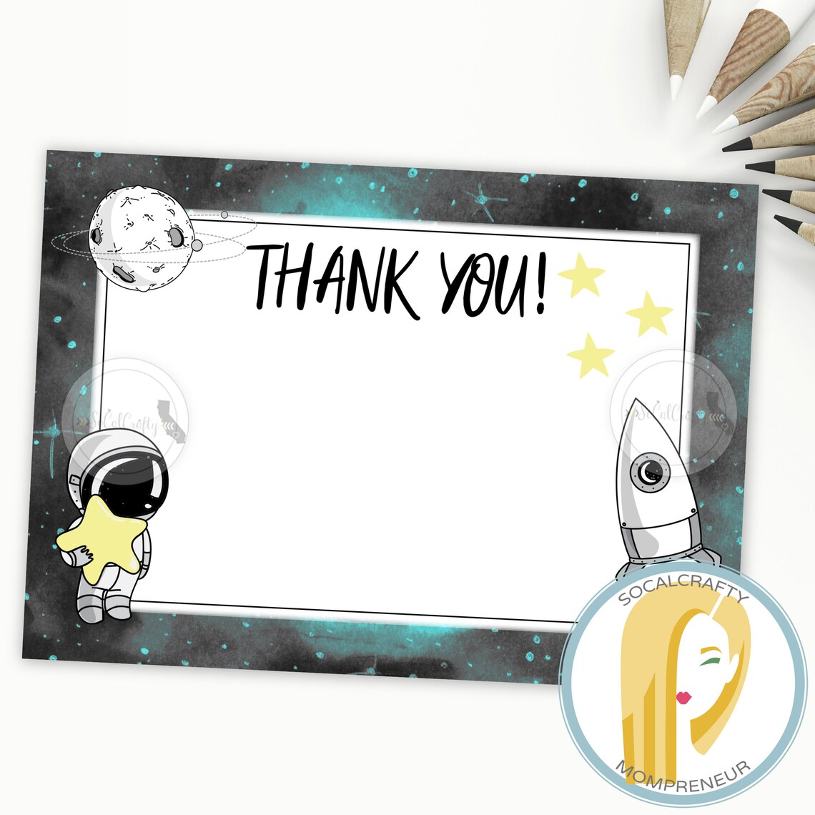 Printable Space Birthday Party Thank You Card Astronaut Thank - Etsy