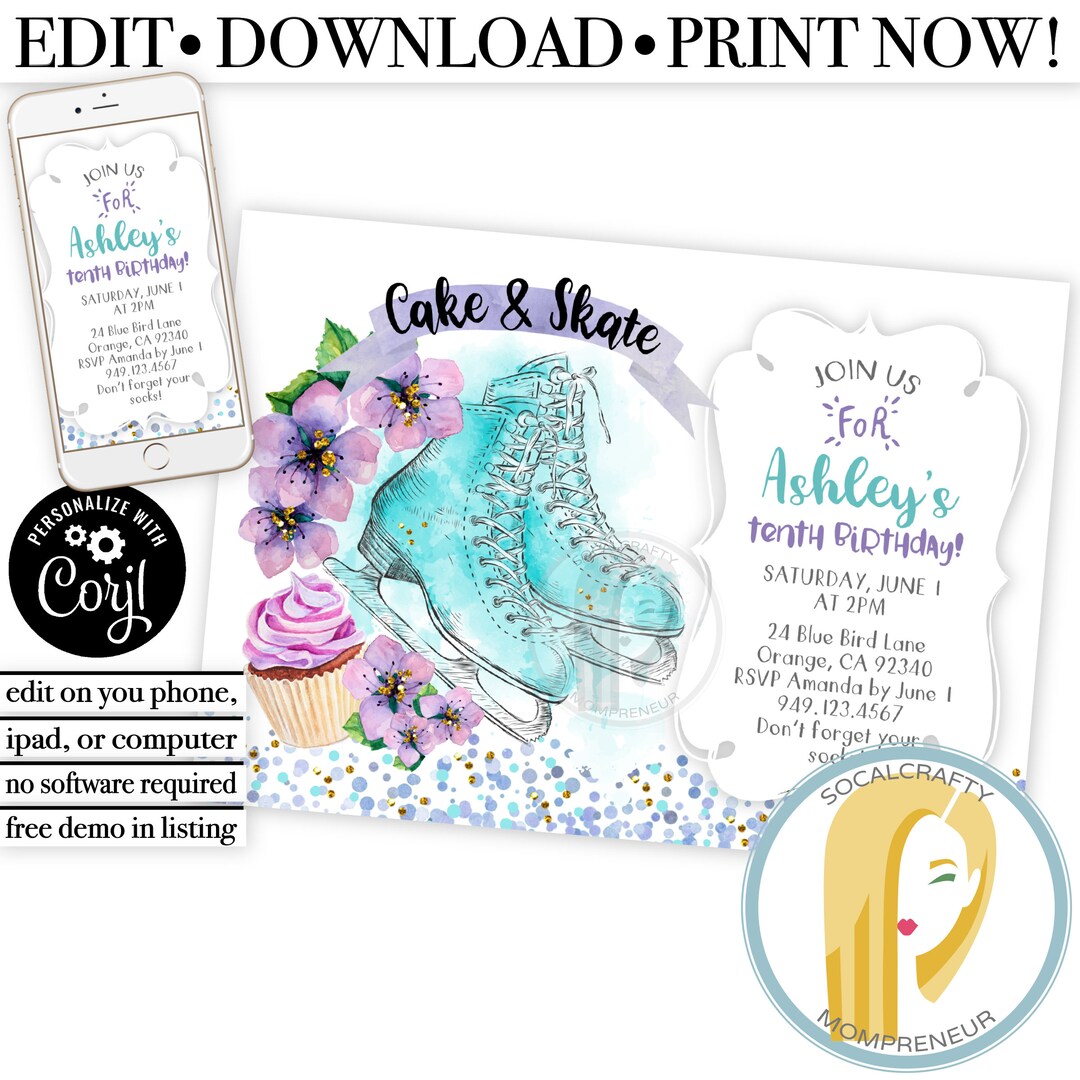 Ice Skating Invitation / Ice Skating Birthday Party / Ice Skate Invite ...