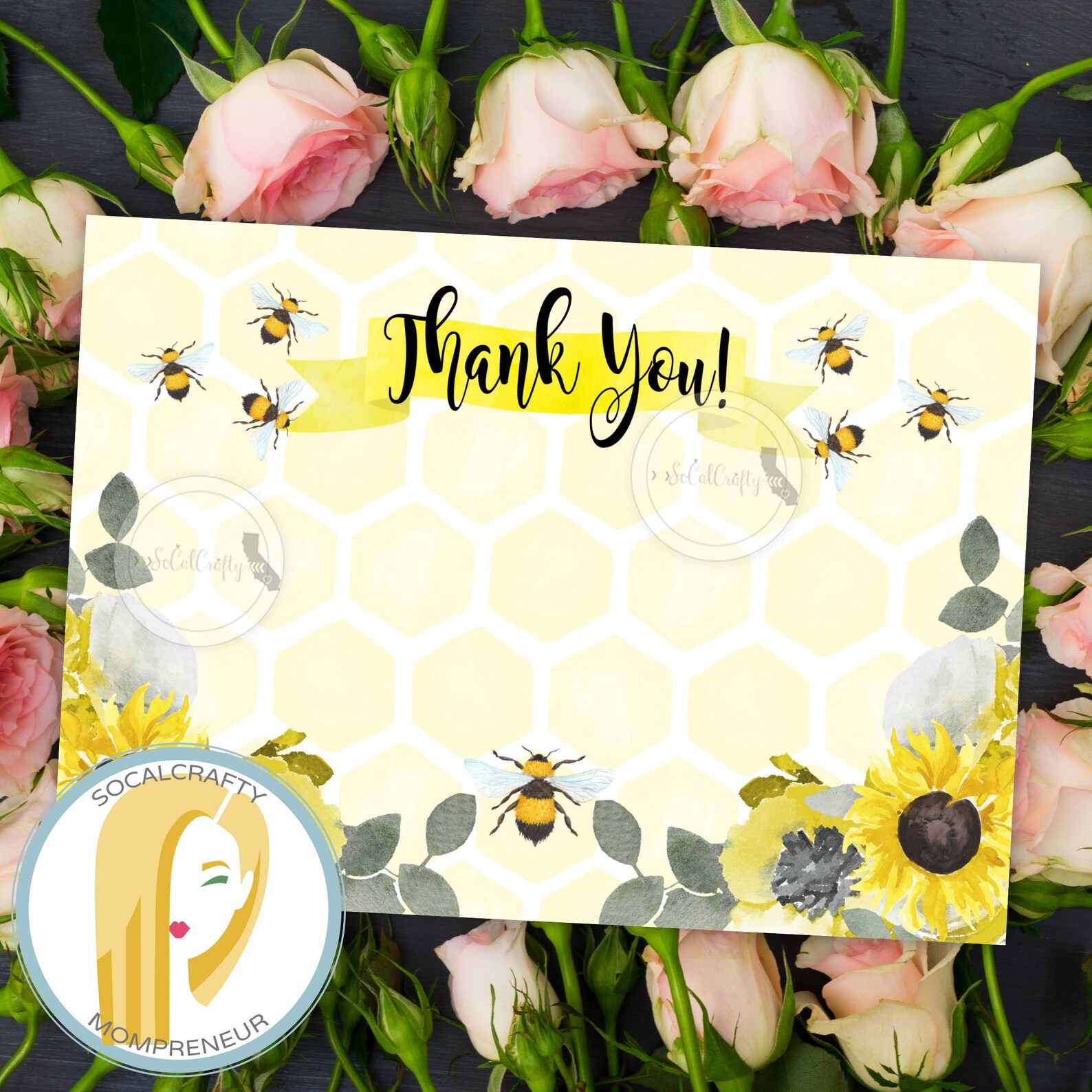 Printable Bumble Bee Thank You Card Honeycomb Thank You Card - Etsy