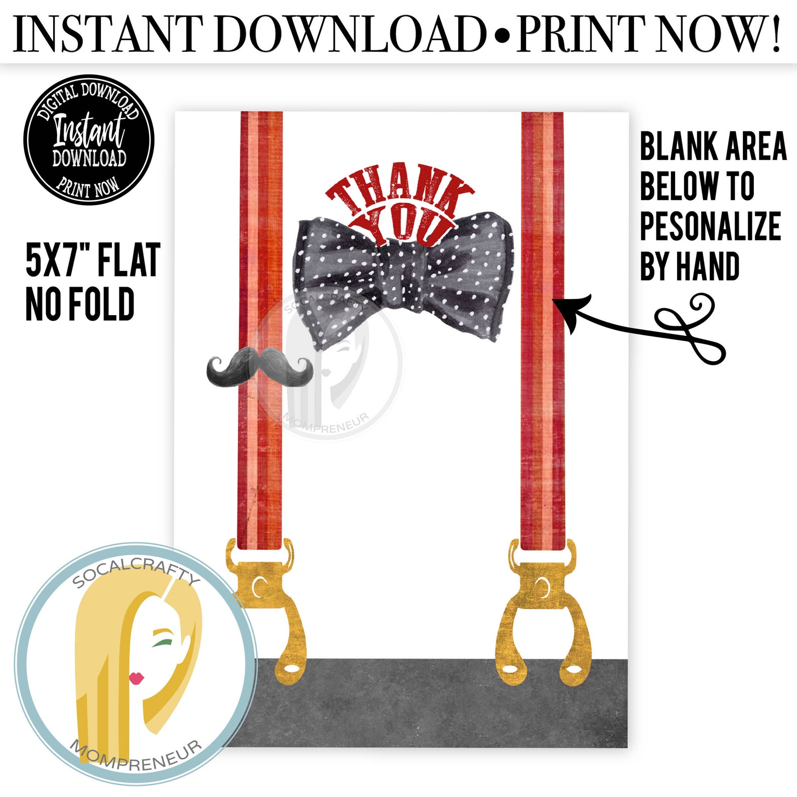 Printable Little Man Thank You Card / Mustache Thank You Cards - Etsy