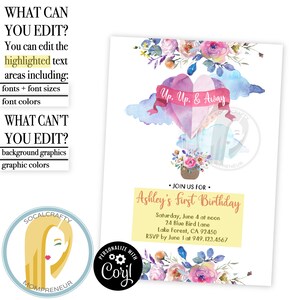 Editable Hot Air Balloon Invitation / Hot Air Balloon Birthday - Etsy
